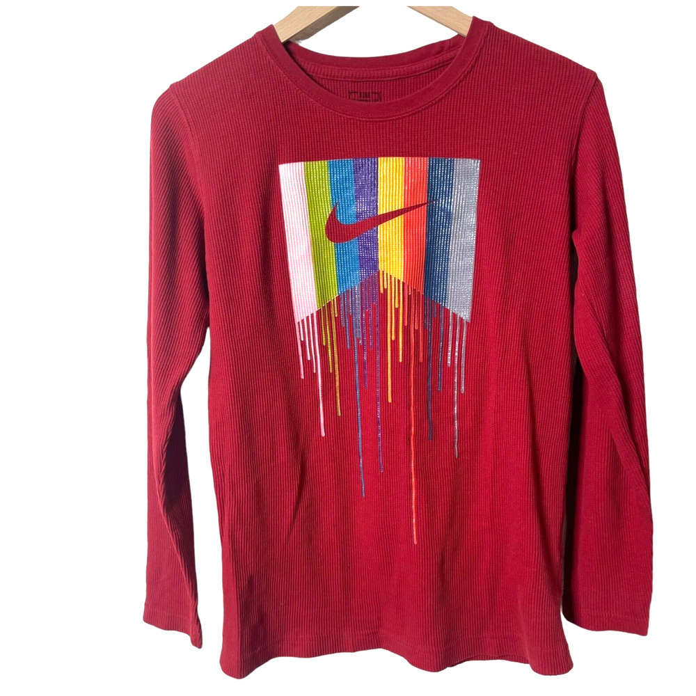 Nike Dripping Paint Striped Rainbow Flag Long Sleeve … - Gem